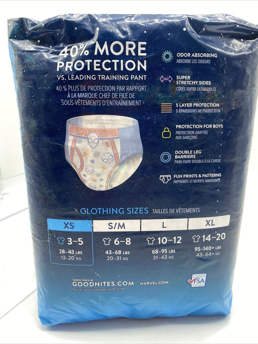 (2) Goodnites Boys' Bedwetting Underwear XS 15 Ct NEW 28-45 lbs Spider ...