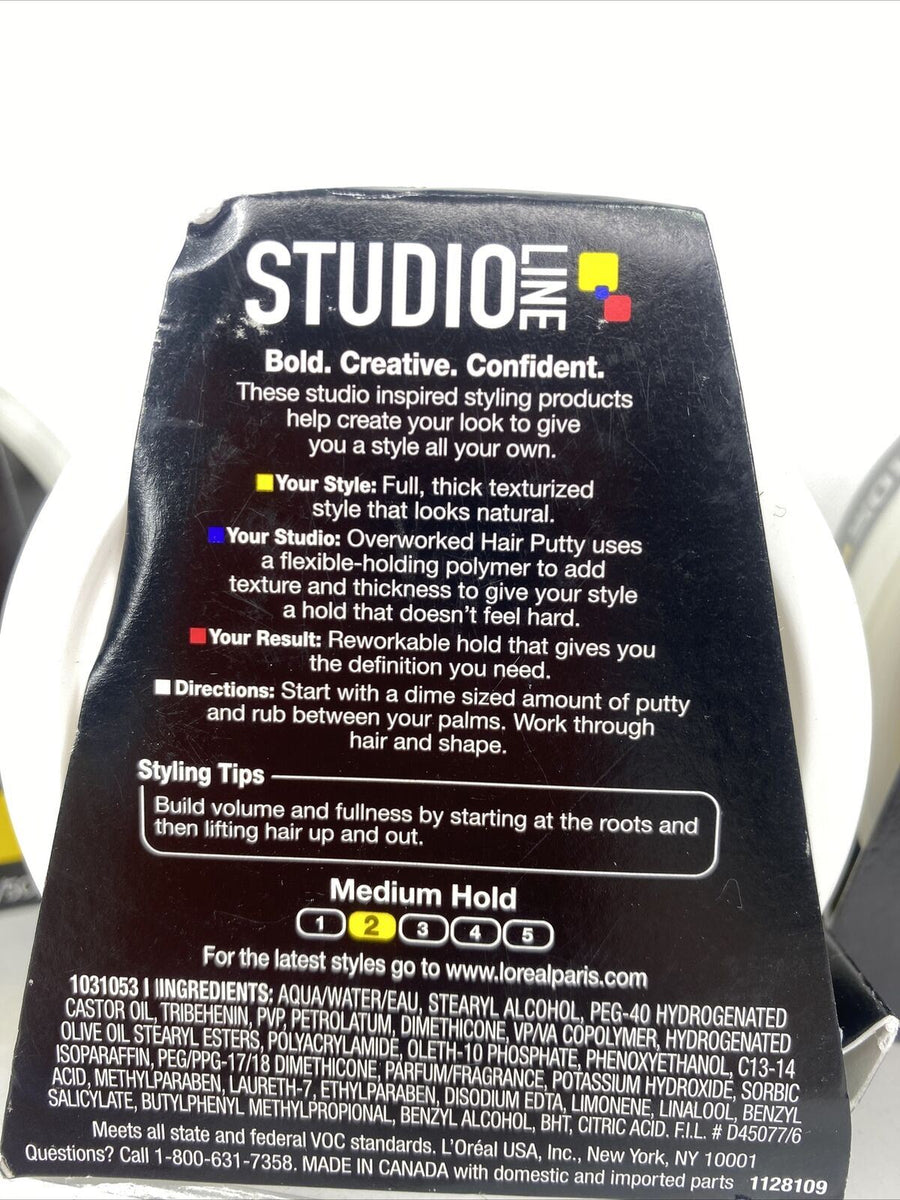 (3) L'Oreal Paris Studio Line Overworked Hair Putty 1.7oz Texture Matt ...