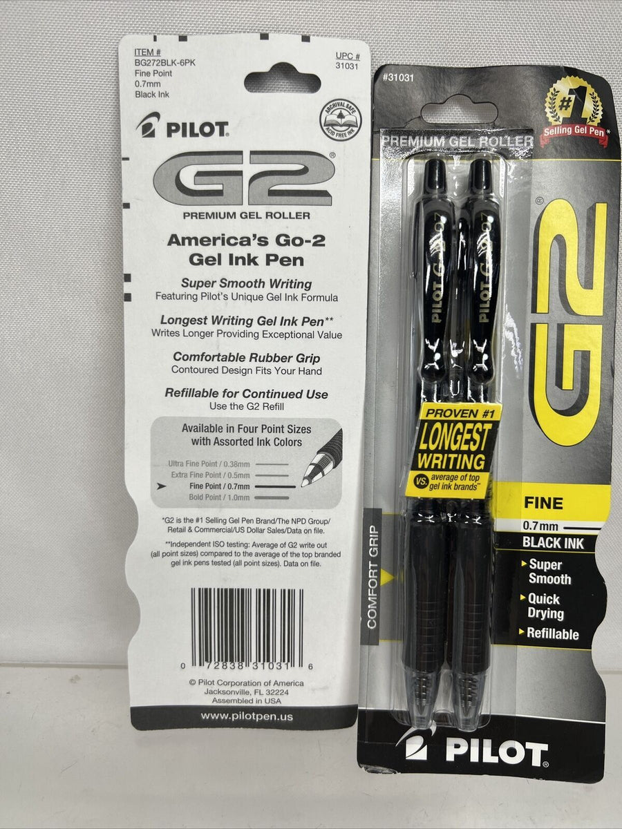 (3) PILOT BLACK G2 Premium Gel Roller Ball Pen Fine Point Ink 2pk COMB ...