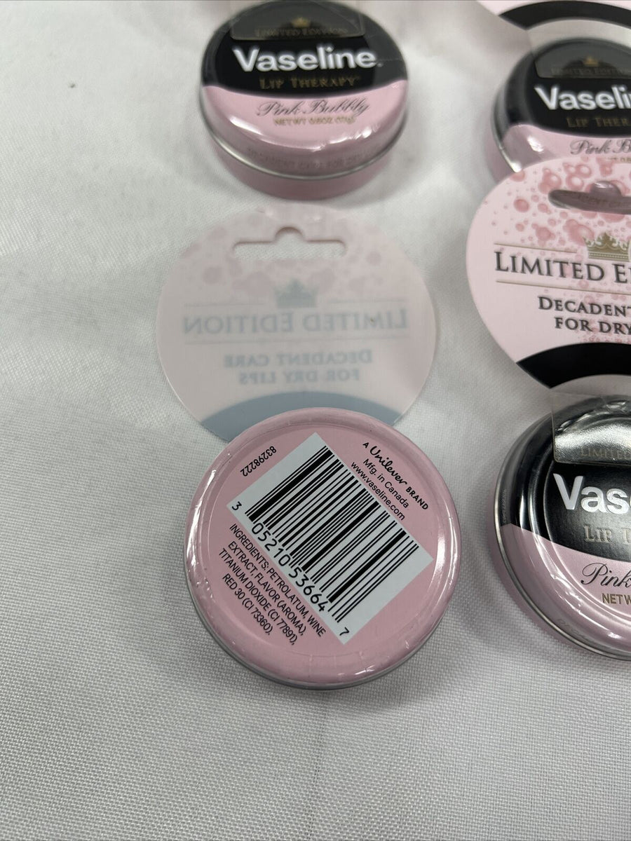 (4) Vaseline Lip Therapy Pink Bubbly Limited Edition Dry Lips Tin COMB ...