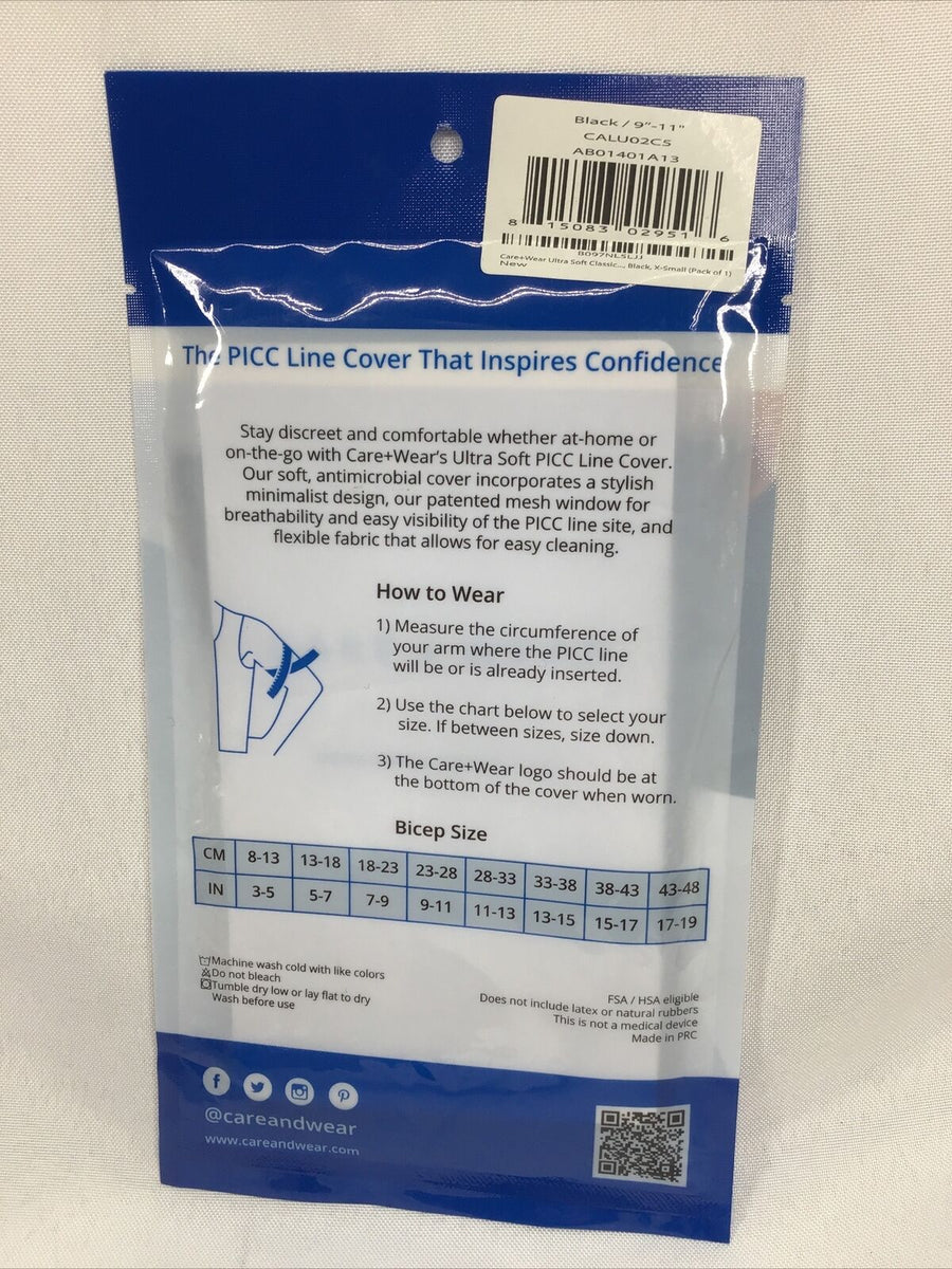 Care + Wear Picc Line Cover Mesh Breathable Black 9-11” Bicep COMBINE ...