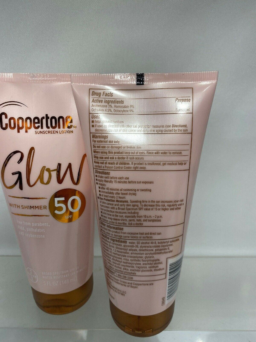 (2) Coppertone Glow Sunscreen Lotion with Shimmer SPF 50, 5 Fl Oz 4/21 ...