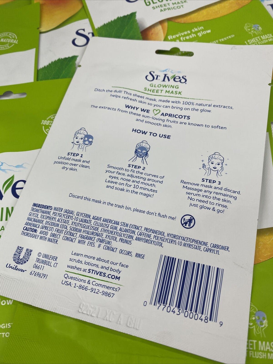 (10) St. Ives Glowing Sheet Mask Apricot Face Hydrate Fresh Revive Sin ...